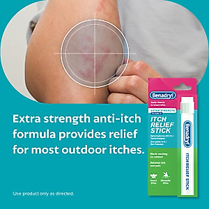 Benadryl Extra Strength Anti-Itch Relief Stick, Bug Bite Itch Relief, Diphenhydramine HCl Topical Analgesic & Zinc Acetate Skin Protectant, Great for Camping Essentials, 0.47 fl oz (Pack of 3)