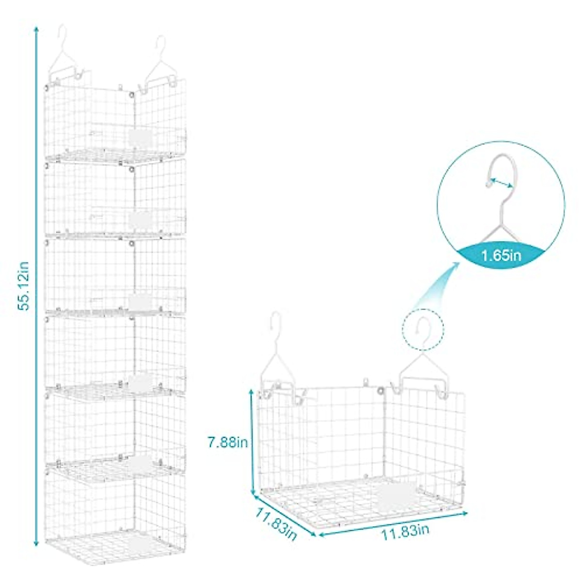 Jautokerdar 6 Tiers Hanging Closet Shelves Organizer with Name Plate S Hooks, Wall Mount&Cabinet Wire Storage Basket Bins, for Clothing Sweaters Shoes Handbags Clutches Accessories