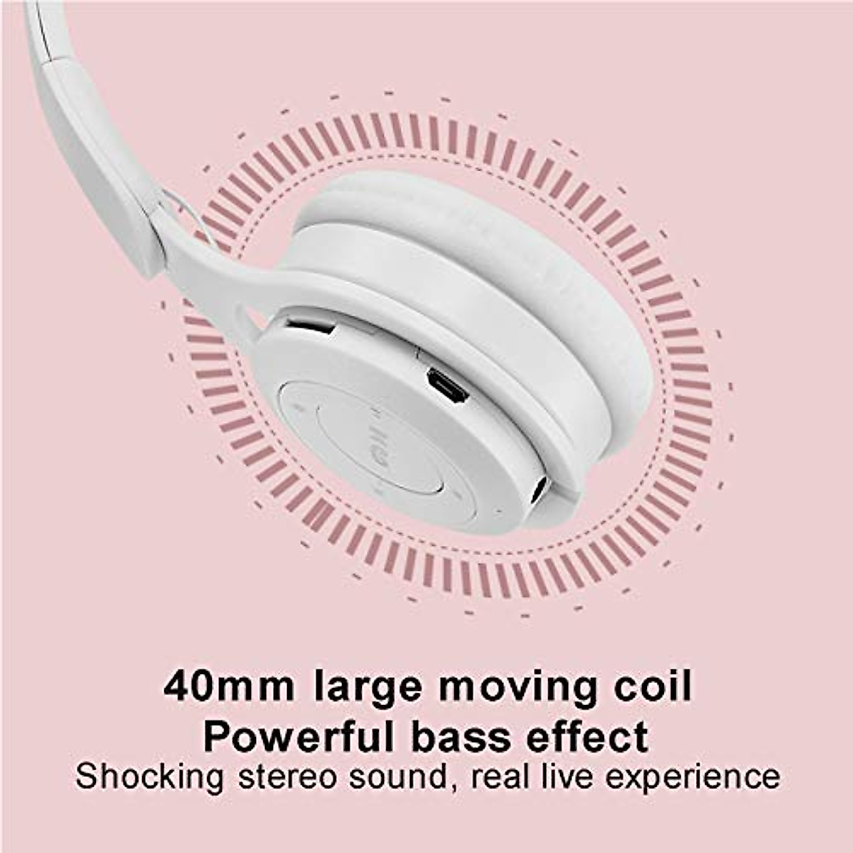Heave M6 Wireless Foldable Headset Macarons Heavy Bass Bluetooth Gaming Headphone,Wireless Over Ear Headset for Home Office,150 Hours Long Standby Time White