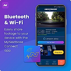 Nextbase 322GW Dash Cam - Full 1080p/60fps HD Recording in Car Camera - Wi-fi GPS Bluetooth App Enabled - Parking Mode - Night Vision - Loop Recording - Automatic Power and Crash Detection