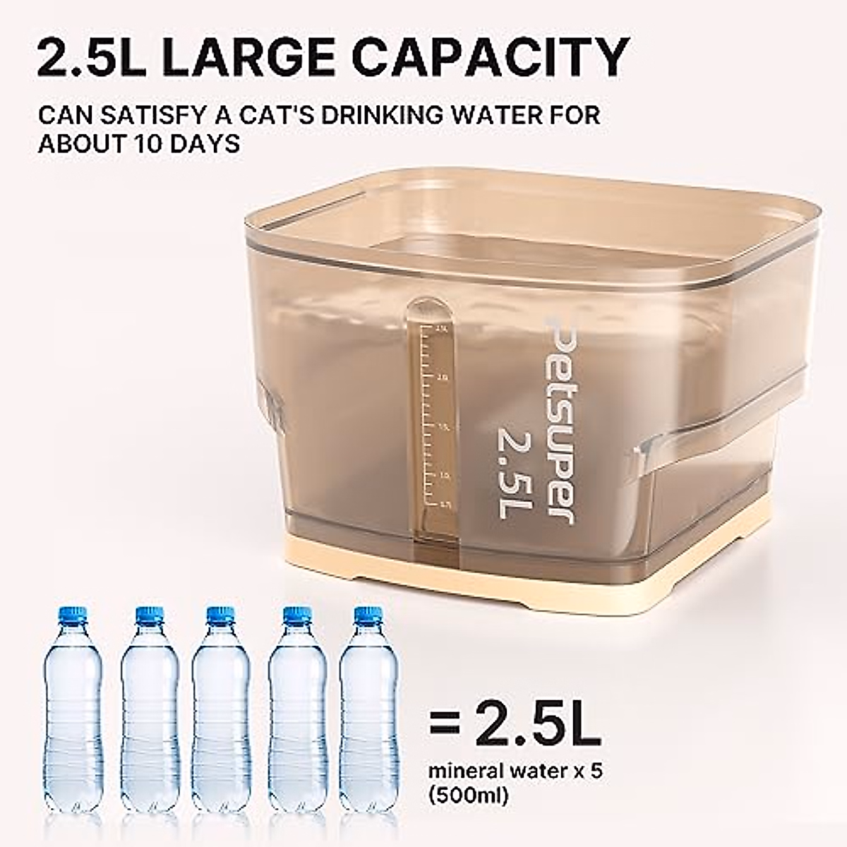 Petsuper Cat Water Fountain, 88oz/2.5L Pet Water Fountains, Ultra Quiet Water Fountain for Cats Inside with Filter, Translucent Water Tank, Dog Water Dispenser for Cats and Small Dogs