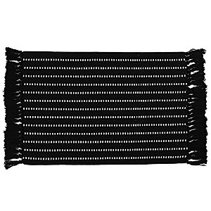 idee-home Black Small Boho Rug, Boho Bathroom Rug, Patterned Bath Mat, Woven Black Striped Rug for Bedroom Living Room, Sink Kitchen Boho Rug with Tassel 2'x3'