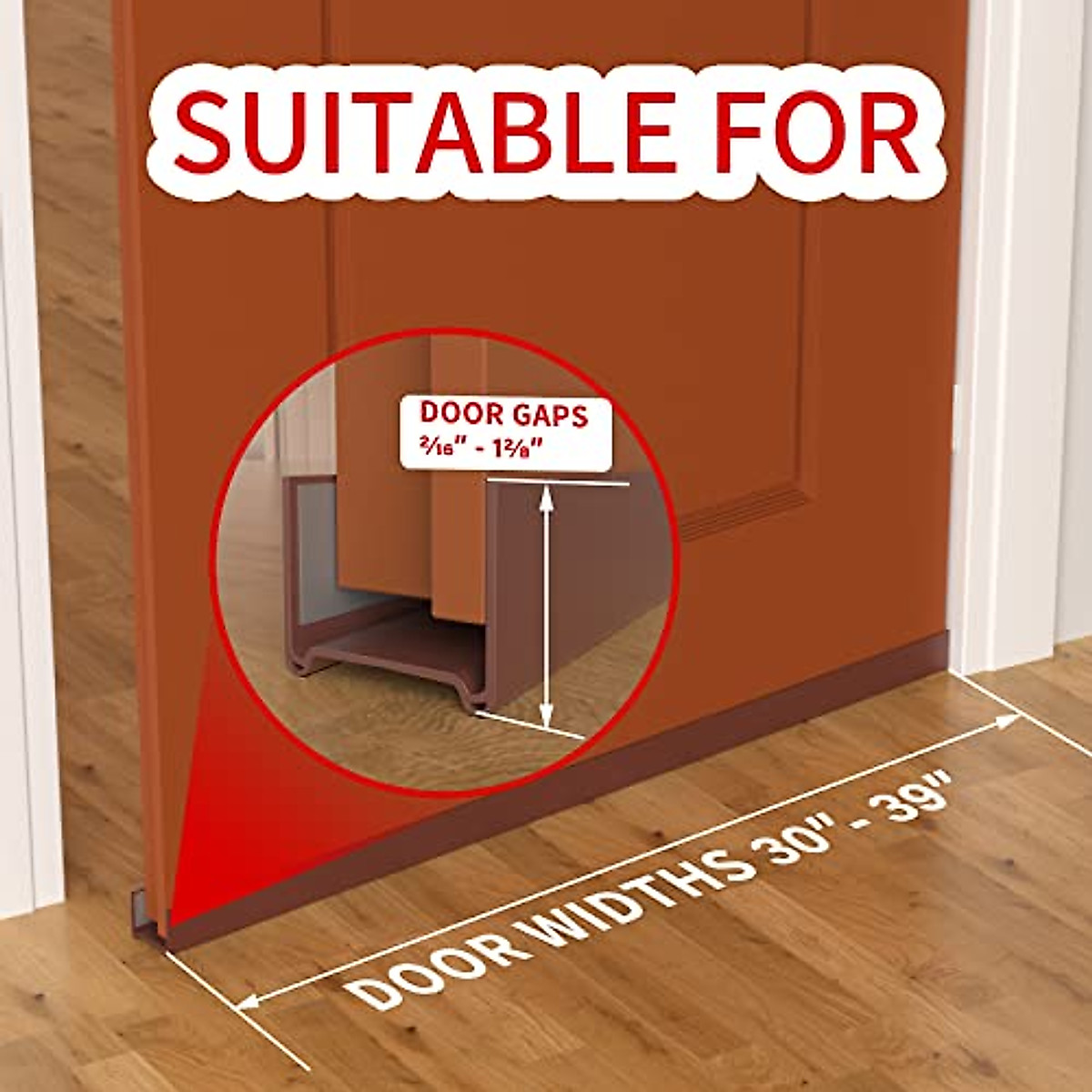Door Draft Stopper, Cuttable Under Door Seal, Strong Adhesive Draft Stopper for Bottom of Door for Exterior/Interior Doors 39” Length (Brown)