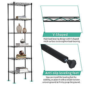 XXkseh 6 Tier Metal Shelf, Heavy Duty Garage Storage Rack, 100lbs Capacity per Shelf, Adjustable Wire Shelves, Black, Floor Mount, 16.7" L x 11.8" W x 63" H