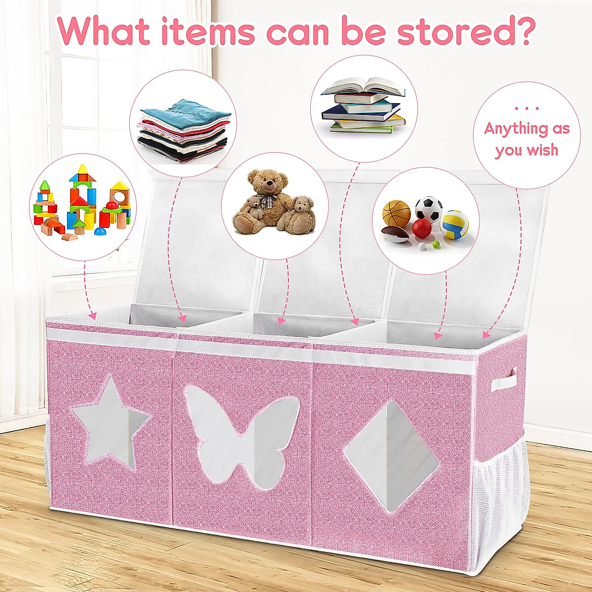 Extra Large Toy Box Chest with Lid for Boys&Girls,Collapsible Sturdy Toy Storage Organizer Boxes Bins Baskets for Kids, Kids Toy Storage Organizer Baskets for Playroom,Bedroom,Home 40"x17" x 14"