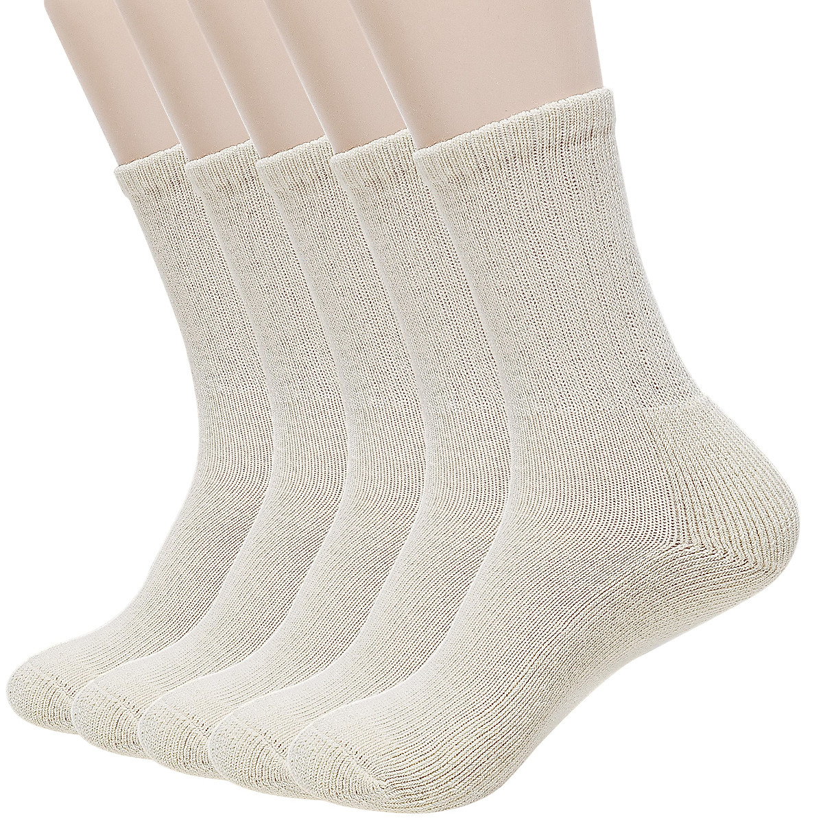 Ait fish Women's Thick Cotton Crew Socks Full Cushioned Athletic Calf Socks for Hiking Work Casual, Ivory