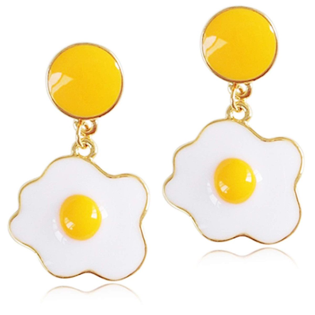 ANDPAI Chic Funny Cute 14k Gold Enamel Fried Egg Stud Earring Poached Egg Dangle Drop Earrings for Women Lover Kitchen Cooking Statement Jewelry Gifts (White)