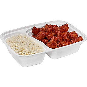 [25 Pack] Meal Prep Containers White 2 Compartment with Lids, Food Storage Bento Box, Microwavable, Disposable, Stir Fry | Lunch Boxes | BPA Free | Freezer/Dishwasher Safe (32 oz)