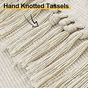 Uphome Boho Bath Mat 2'x3' Beige Hand Woven Tufted Kitchen Rug with Tassels Soft Machine Washable Cotton Small Rug Moroccan Geometric Throw Rug for Doormat Living Room Bedroom Laundry Room
