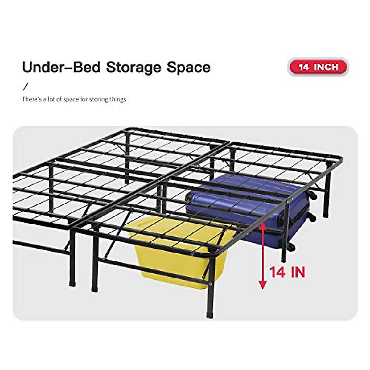 Bed Frame Foldable Heavy Duty Mattress Metal Platform Slat No Box Spring Needed Easy Assembly Noise-Free Black (Full)