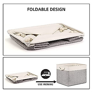 Bidtakay Baskets Set Fabric Storage Bins-White&Grey Bundled Baskets of 2 Large Baskets 16" X 11.8" X 11.8" + 3 Medium Baskets 15" X 11" X 9.5" for Closet, Shelves