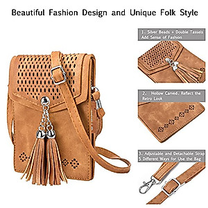 seOSTO Womens Small Crossbody Bag, Tassel Cell Phone Purse，Gifts For Teenage Girls