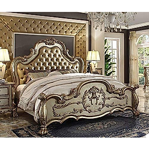 ACME Dresden California King Bed - 23154CK - Bone PU & Gold Patina