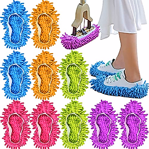 10 Pieces Microfiber Mop Slippers Shoes Cover Soft Washable Reusable Floor Polishing Dust Dirt Hair Men Women Sweeper Cleaning Mop Tool for House Office Bathroom Kitchen, Multicolored 5 Pairs