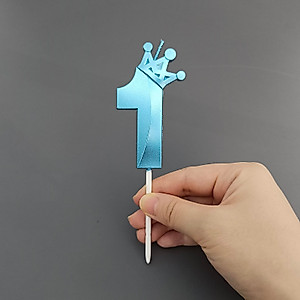 Himomys 3.15 Inches Blue Number 1 Birthday Candle for Cake - Perfect Crown Design Cake Topper for One-Year-Old Birthday and Anniversaries (Blue, No. 1)