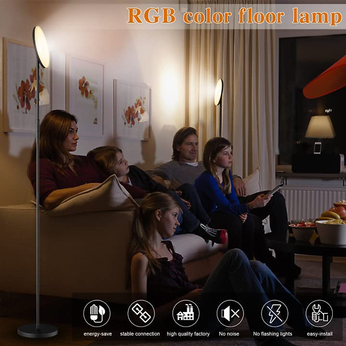OZAPZ Led Bright Floor Lamp, RGB Corner Floor Lamp for Living Room, Led Lamp with Remote Control, Color Changing Standing Lamp, Dimmerable Torchiere Lamps, Music Sync,24W/1800lm Brightness