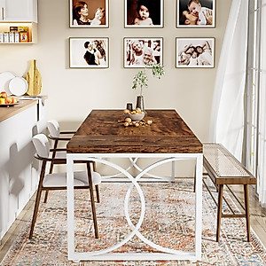 Tribesins Rectangular Dining Table, 63-inch Wood Kitchen Table with Strong Metal Frame, Industrial Large Long Dining Room Table for 4-People Family (Walnut and White)