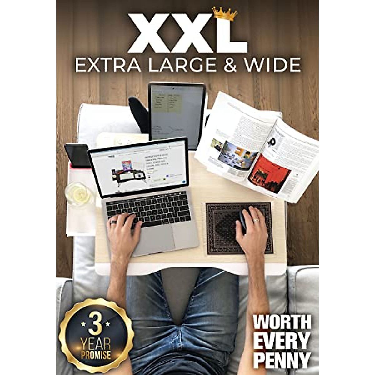 Cooper Mega Table Plus - Premium XXL Extra Large Lap Desk w/Book Stand | Multifunctional Folding Laptop Stand for Bed, Laptop Desk for Bed, Laptop Bed Stand, Laptop Bed Tray, Floor Desk (Black Onyx)