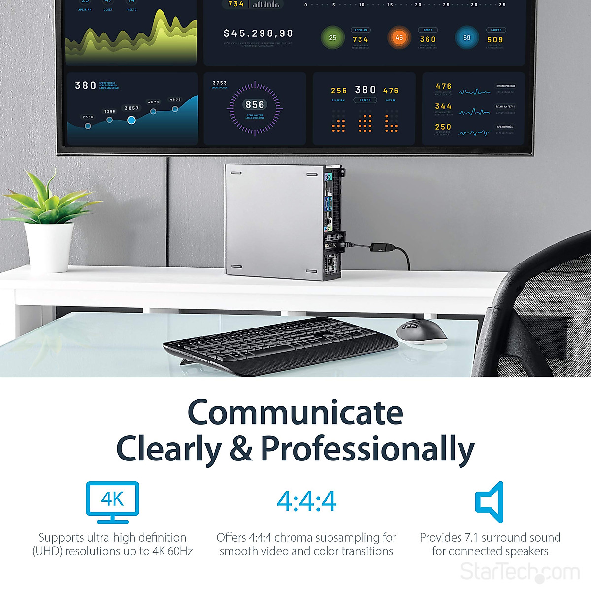 StarTech.com DisplayPort to HDMI Adapter - 4K 60Hz Active DP 1.4 to HDMI 2.0 Video Converter - DP to HDMI Monitor/TV/Display Cable Adapter Dongle - Latching DP Connector (DP2HD4K60S), Black