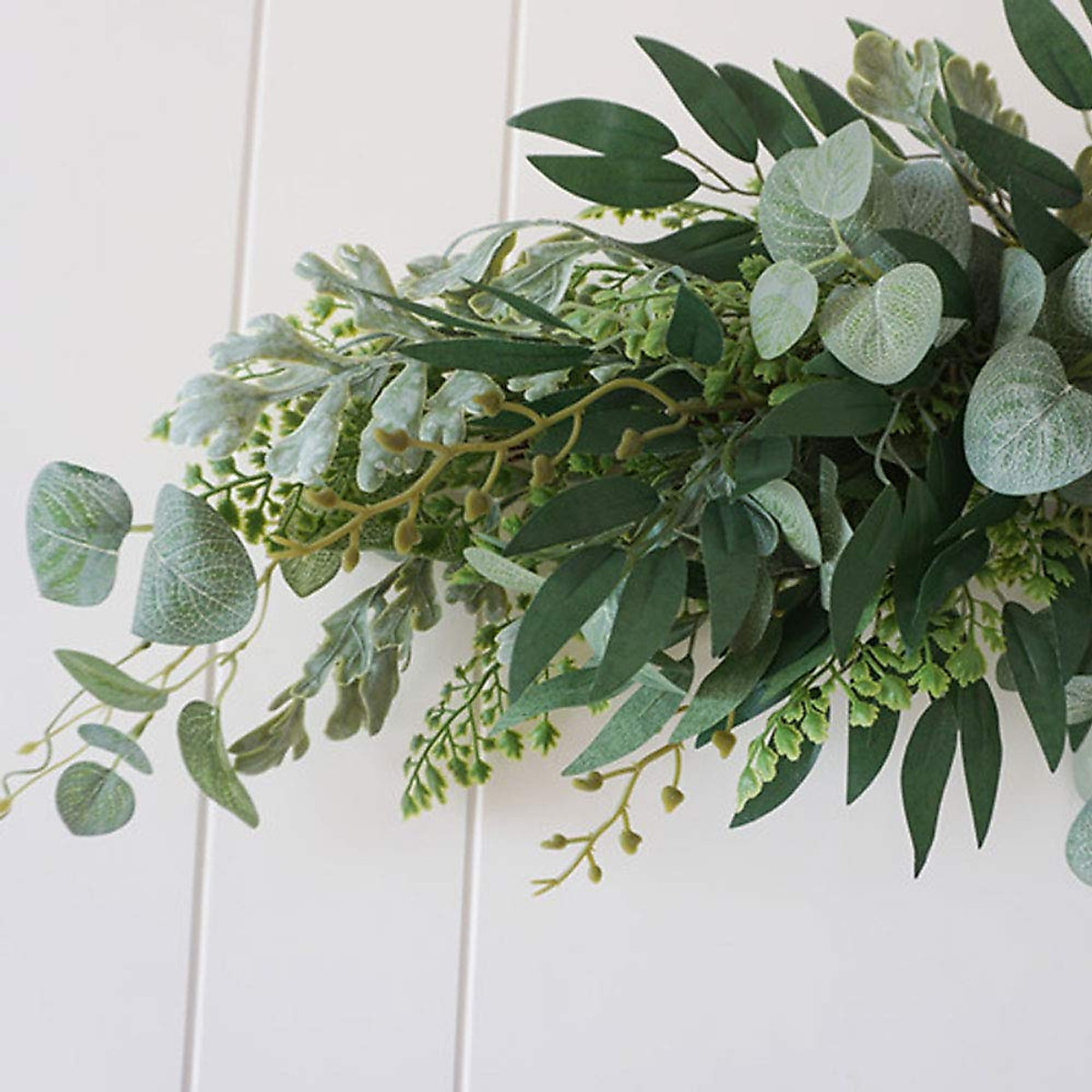 MSUIINT Artificial Leaf Swag, 27.5 Inch Decorative Swag with Eucalyptus Leaves Front Door Wreaths Faux Hanging Floral Garland Wedding Arch Flowers Swag for Home Wall Garden Party Festival Decor