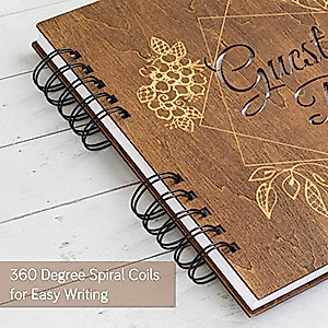 Creawoo Wooden Wedding Guest Book Reception Sign in Photo Album with Table Sign, Pen & Holder, Hardcover Memory Registry Guestbook with 90 White Pages for Baby Shower, Birthday, Bridal Shower, Wedding