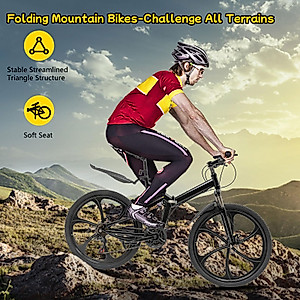 TBVECHI Folding Bike, 21 Speed 26 Inch Folding Mountain Bikes for Women and Men with Double Disc Brakes, High-Carbon Steel Frame, Adjustable Height, Load Capacity 330.69lbs