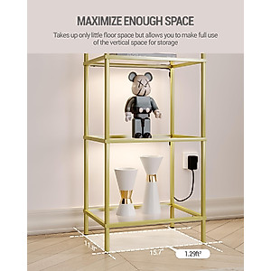 Hzuaneri Bookcase Bookshelf with LED Lighting, Tempered Glass Bookshelves, 8 Levels of Brightness and 20 Colors, Slim Shelving Unit for Bedroom Bathroom, Home Office, Steel Frame, 5 Tier Gold BC23599A