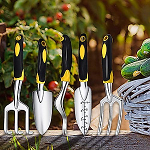 MorTime Set of 5 Garden Tool Set, Aluminum Gardening Work Kit with Soft Rubber Ergonomic Handle Hand Tools Succulent Tool Set Outdoor Gardening Tools