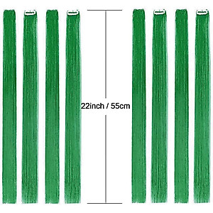 Colored Clip in Hair Extensions 22" 10pcs Straight Fashion Hairpieces for Party Highlights Green