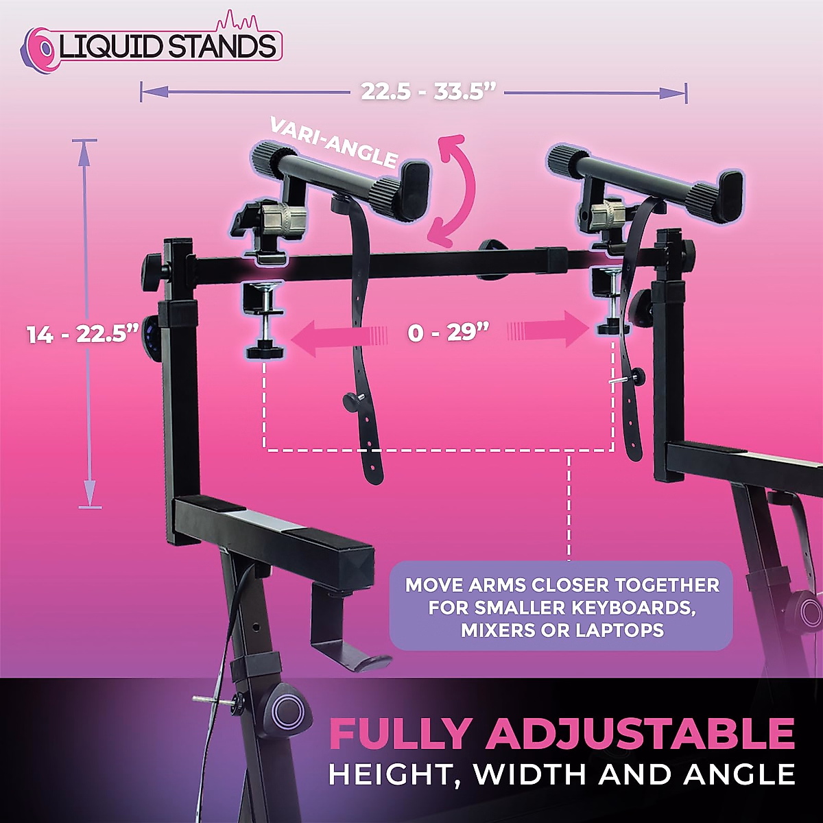 Liquid Stands 2 Tier Keyboard Stand Attachment - Adjustable Electric Digital Piano Stand for 54 - 88 Key Music Keyboards & Synths - Double Stand Extender for Square Tube Z Style Stands