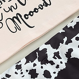 TheFound Summer Toddler Girls Clothes Short Sleeve Bull Print Tops Elastic Waist Short Headband Casual Cute Outfits (Beige, 12-18 Months)