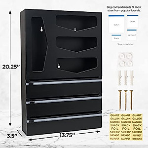 Carient 7 in 1 Storage Bag Organizer with Wrap Dispensers, Wall Mountable Sandwich Bag Organizer, Bag Storage Organizer, Food Storage Bag Organizer (Black)
