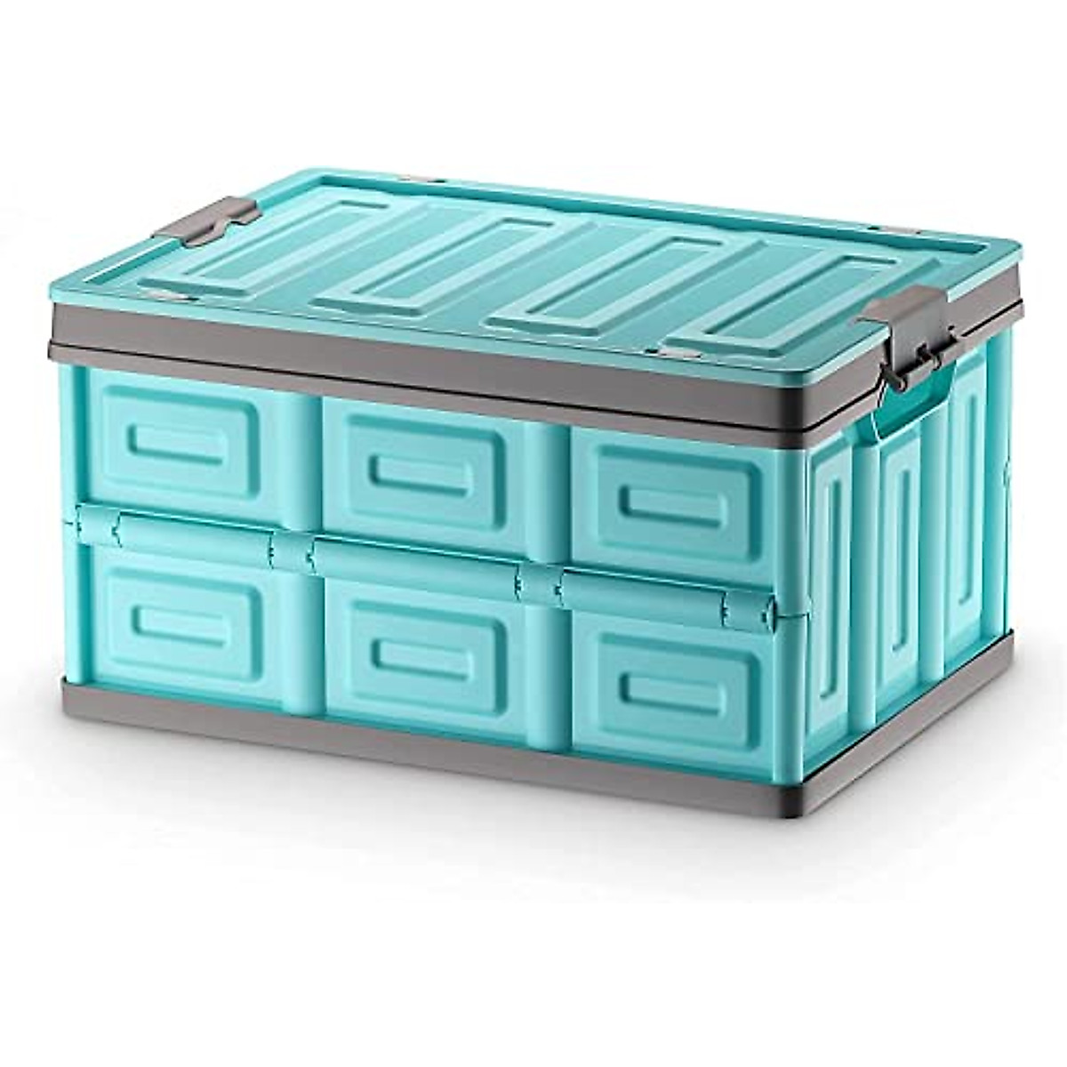 Azure Sky Foldable Storage Boxes with Lids Side Opening Collapsible Plastic Storage Bins Organizer Containers Baskets Cub with Cover,Portable Stackable Utility Crates Storage Box (Blue, 30L) 1-pack