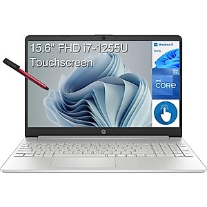 HP 15 15.6" Touchscreen FHD Laptop Computer, 12th Gen Intel 10-Core i7-1255U, 64GB DDR4 RAM, 4TB PCIe SSD, 802.11AC WiFi, Bluetooth, Natural Silver, Windows 11 Home S, BROAG 64GB Flash Stylus