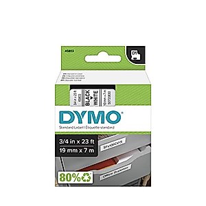 DYMO Authentic Standard D1 Labeling Tape for LabelManager Label Makers, Black Print on White Tape, 3/4'' W x 23' L, 1 Cartridge (45803)