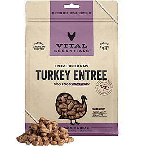 Vital Essentials Freeze Dried Raw Dog Food, Turkey Mini Nibs Entree, 14 oz