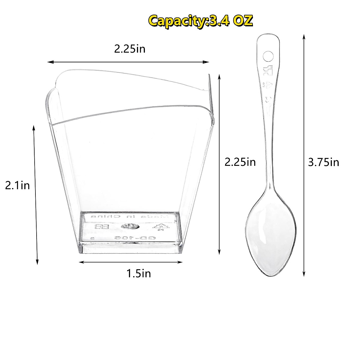 Frcctre 100 Pack 3.4 Oz Clear Dessert Tumbler Cups with Spoons, Disposable Plastic Appetizer Cups Parfait Shooters Cups for Desserts, Puddings, Mousse, Wedding, Party