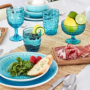 Euro Ceramica Fez Collection Drinkware and Glasses, 14oz Highball Set of 4, Teardrop Mandala Design, Turquoise