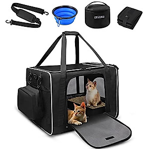 Petskd Large Pet Carrier 24"x17"x17" for Large Cats, Pet Carrier for 2 Cats or Medium Dog, Cat Carrier for Car Travel with Litter Box and Bowl, Cat Soft Carrier with Locking Safety Zipper