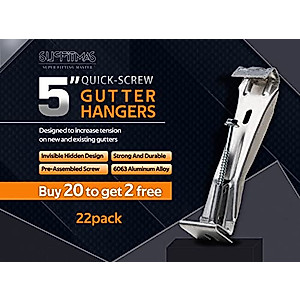 SUPFITMAS Gutter Hangers, 5 inch 22 Pack (+10% Quantity and a Free nut Driver), Premium Hidden Rain Gutter Guard Bracket Hook Accessories with Screw Clip Style, Reinforce Gutters