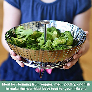 Sage Spoonfuls Baby Food Steamer Basket, Stainless Steel, Collapsible Steamer Basket for Baby Food, Vegetables & Fruit, Dishwasher Safe, Baby Food Cooker