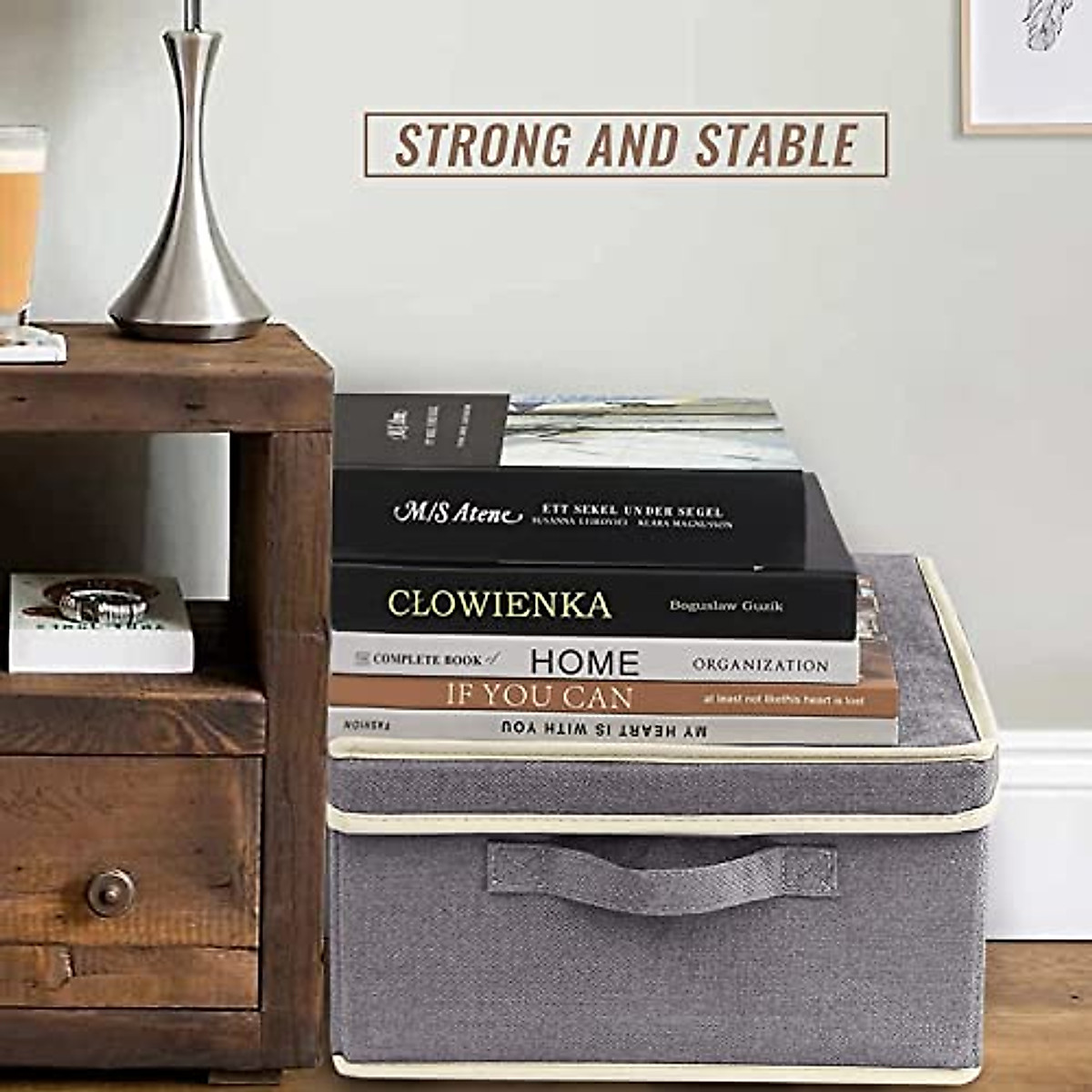 XYXYLY 2 Packs Foldable Storage Bins with Lid, Collapsible Fabric Storage Box with Cover, Stackable Cube Closet Organizer Containers for Bedroom, Office, Closet, Toys, Books, Grey