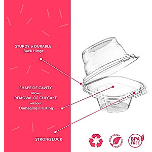 Prestee 100 Individual Cupcake Containers - Stackable | Cupcake Boxes Individual | Cupcake Holders | Single Cupcake Boxes | With Connected Airtight Deep Dome Lid | BPA-Free