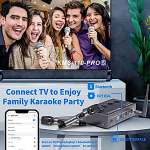 KOMISON Wireless Microphone System Karaoke Mixer, Microphones, Audio Interface, Optical (Toslink), USB，Smart TV, PC, for Karaoke, Wedding, Singing, 280FT