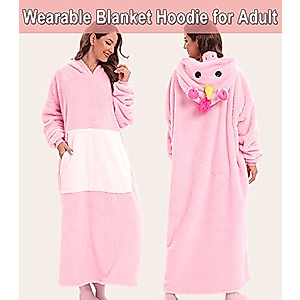 Wearable Blanket Hoodie Oversized Sherpa Blanket Sweatshirt for Women Men Adult teens With Cute Animal Hood and Giant Pocket