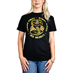 Karate Kid Strike First Cobra Kai Logo Crew T-Shirt(MD, Black)