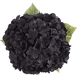Yamuduo 5Heads Artificial Fake Flowers Plants Silk Hydrangea Arrangements Wedding Bouquets Decorations Plastic Floral Home Kitchen Garden Party Festival Bar DIY (Black)