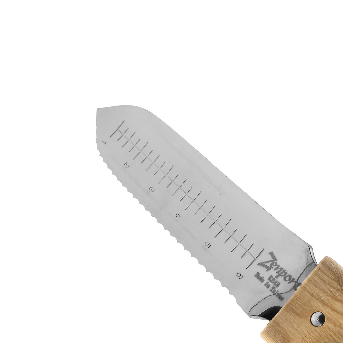 Zenport Soil Knife K248 ZenBori with Wood Handle, Sheath and Depth Measurement, Silver