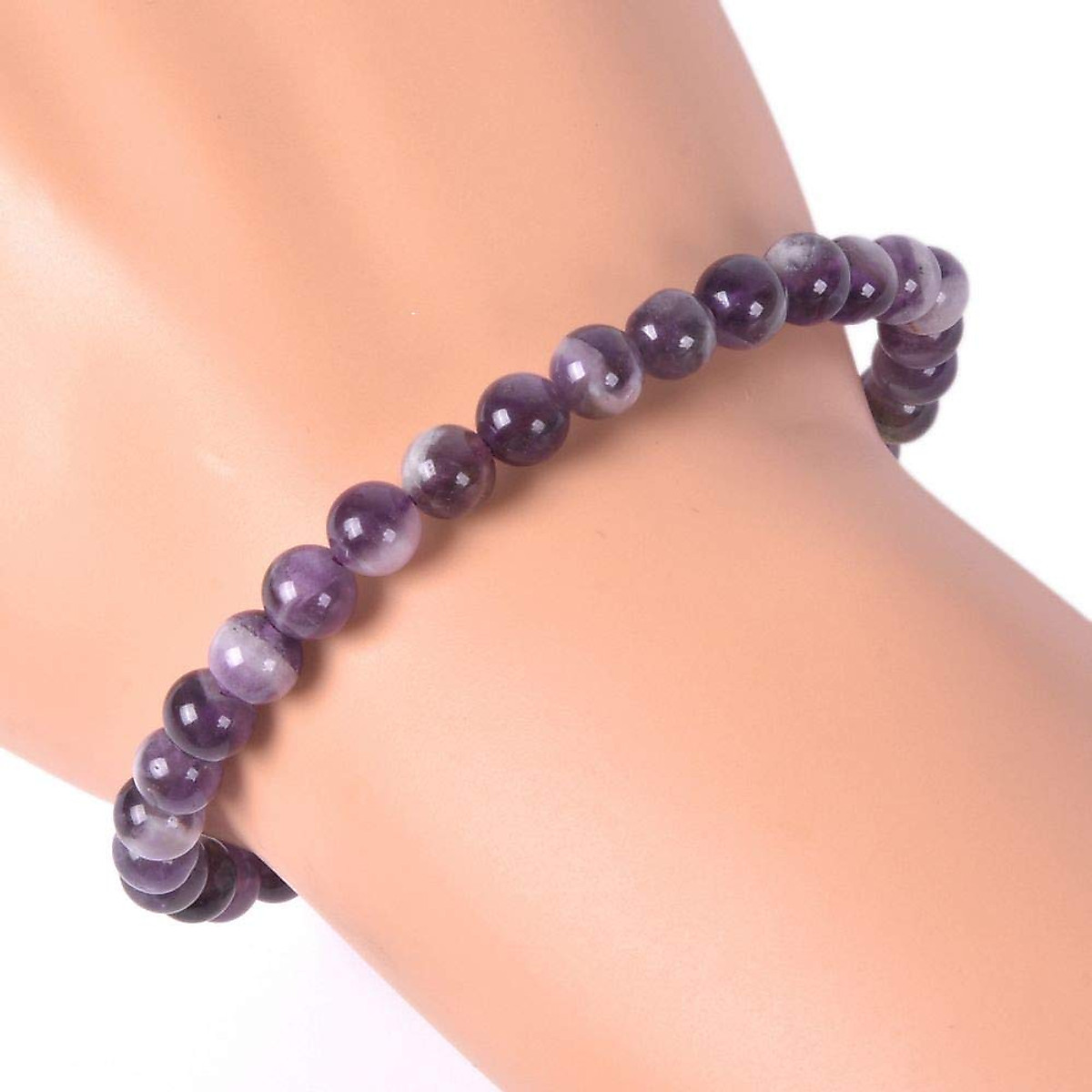 Natural African Amethyst Gemstone 6mm Round Beads Stretch Bracelet 6.5 Inch