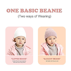 Newborn Baby Wool Hat Cap Turban Toddler Warm Hat Kids Baby Cap Set (White+Pink)